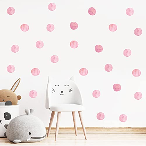 Polka Dot Wall Decals Removable Watercolor Pink Wall Sticker for Kids Baby Girls Living Room Bedroom Playroom (48 Dots)