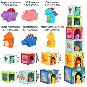 KMTJT Toddlers and Babies Dinosaur Sorting and Stacking Toys Blocks for 1-3 Kids Preschool Learning, Numbers Nesting Boxes Montessori Toys Gifts for 1 2 3 Year Old Baby Boys Girls