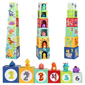 KMTJT Toddlers and Babies Dinosaur Sorting and Stacking Toys Blocks for 1-3 Kids Preschool Learning, Numbers Nesting Boxes Montessori Toys Gifts for 1 2 3 Year Old Baby Boys Girls