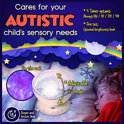 Autism & Prosperity Kids Bedtime & Sleep Calming Ocean Wave Projector Autistic Children ASD Boys Girl Teen No 1-3 Toddlers Age 3 4 5-7 8-12 Products Special Needs Room Sensory Toys Game LED Light Lamp