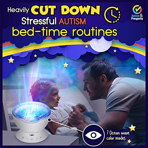 Autism & Prosperity Kids Bedtime & Sleep Calming Ocean Wave Projector Autistic Children ASD Boys Girl Teen No 1-3 Toddlers Age 3 4 5-7 8-12 Products Special Needs Room Sensory Toys Game LED Light Lamp