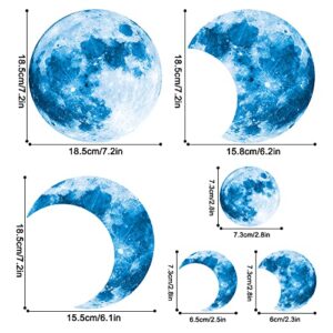 Large Glow in The Dark Moon Wall Decals Luminous Space Planet Moon Phases Wall Sticker Glow in The Dark Stickers for Ceiling Removable Vinyl Boho Wall Decor for Kids Boys Girls Bedroom Nursery… (Moon Phases-Blue)