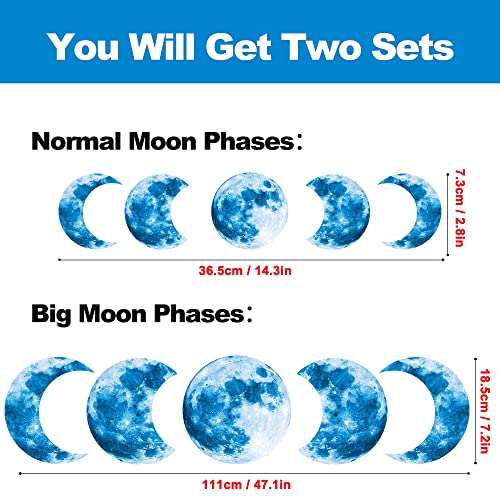 Large Glow in The Dark Moon Wall Decals Luminous Space Planet Moon Phases Wall Sticker Glow in The Dark Stickers for Ceiling Removable Vinyl Boho Wall Decor for Kids Boys Girls Bedroom Nursery… (Moon Phases-Blue)