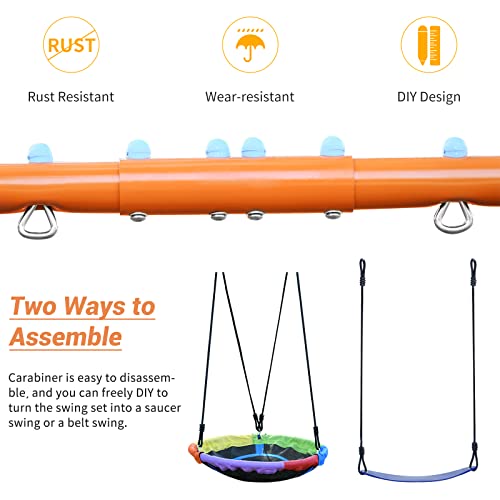 Swing Set for Backyard, 440lbs, Heavy-Duty A-Frame Metal Outdoor Stand, 1 Saucer Swing Seat & 1 Swings Seat