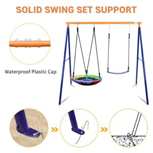 Swing Set for Backyard, 440lbs, Heavy-Duty A-Frame Metal Outdoor Stand, 1 Saucer Swing Seat & 1 Swings Seat