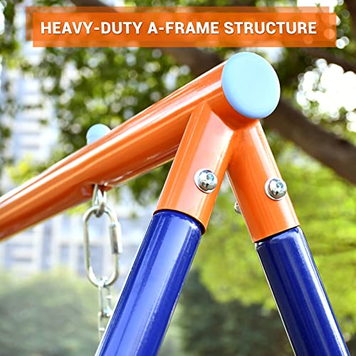 Swing Set for Backyard, 440lbs, Heavy-Duty A-Frame Metal Outdoor Stand, 1 Saucer Swing Seat & 1 Swings Seat