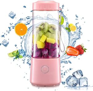 portable blender, personal size blender for smoothies and shakes mini juicer cup, usb rechargeable mini fruit juice mixer(pink)