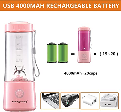 Portable Blender, Personal Size Blender for Smoothies and Shakes Mini Juicer Cup, USB Rechargeable Mini Fruit Juice Mixer(pink)