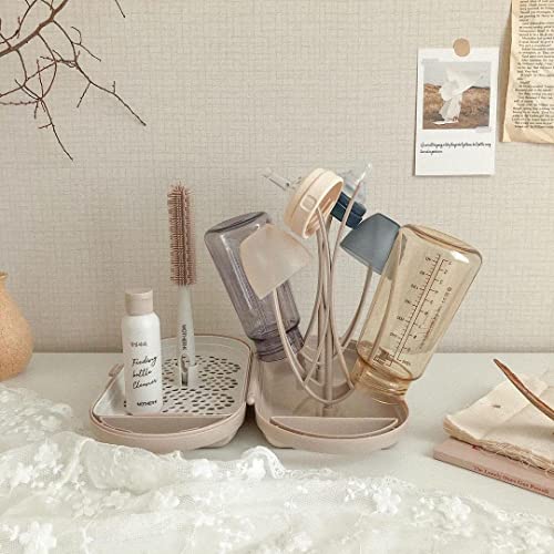 MOTHER-K Travel Baby Bottle Drying Rack Set, Including Bottle Brush and Travel Bottle, for Working Mom or Camping with Baby (Cream Mocha)