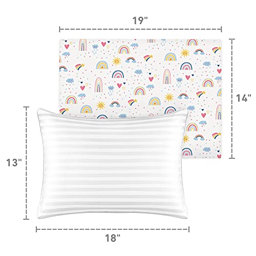 Toddler Pillow,13X18 Soft Baby Pillows for Sleeping, Machine Washable Kids Pillow with Cotton Pillowcase, Perfect for Travel, Toddlers Cot (Happy Sunny Rainbow)