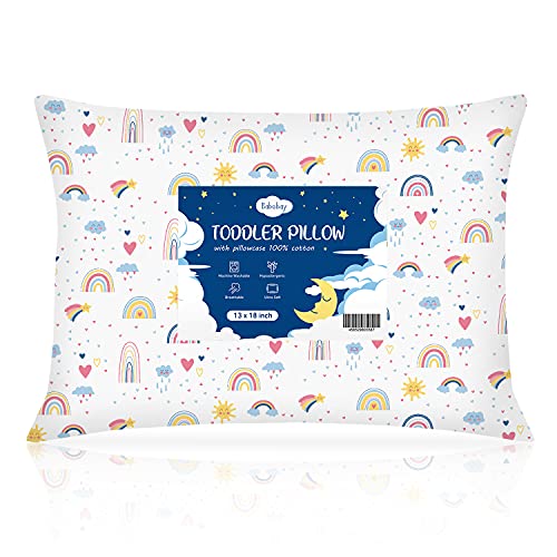 Toddler Pillow,13X18 Soft Baby Pillows for Sleeping, Machine Washable Kids Pillow with Cotton Pillowcase, Perfect for Travel, Toddlers Cot (Happy Sunny Rainbow)