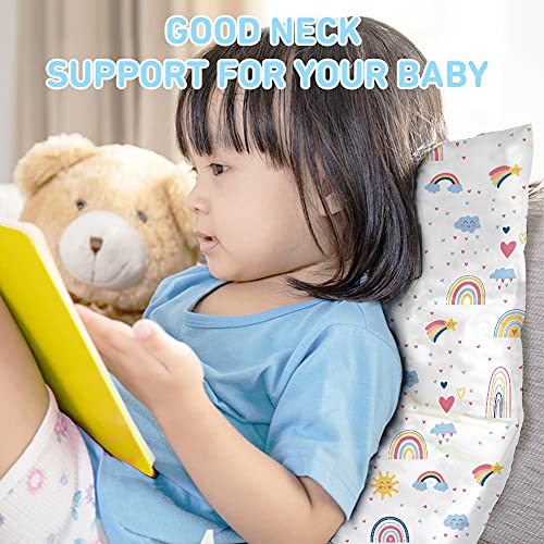 Toddler Pillow,13X18 Soft Baby Pillows for Sleeping, Machine Washable Kids Pillow with Cotton Pillowcase, Perfect for Travel, Toddlers Cot (Happy Sunny Rainbow)