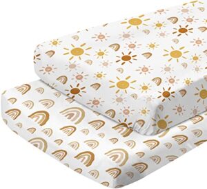 changing pad cover - babebay ultra soft jersey knit cotton diaper change table pad covers for baby girls and boys -stylish rainbow & sun pattern, 2 pack