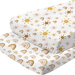 Changing Pad Cover - Babebay Ultra Soft Jersey Knit Cotton Diaper Change Table Pad Covers for Baby Girls and Boys -Stylish Rainbow & Sun Pattern, 2 Pack