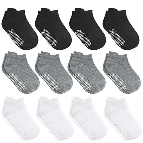 Debra Weitzner 12 Pairs Non-Slip Toddler Ankle Socks With Grips for Baby Boys and Girls Anti-Slip Socks for Infant's Kids