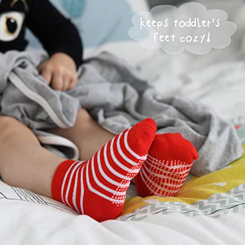 Debra Weitzner 12 Pairs Non-Slip Toddler Ankle Socks With Grips for Baby Boys and Girls Anti-Slip Socks for Infant's Kids