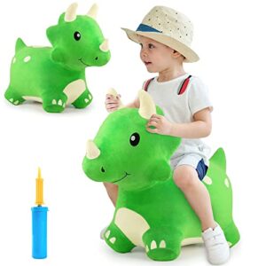 iplay, ilearn bouncy pals kids dinosaur hopper toys, toddler plush triceratops hopping horse w/pump, outdoor indoor ride bounce animal, activity birthday gifts for 18 24 month 2 3 4 year old boy girl