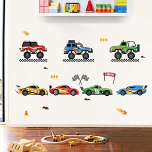 decalmile Racing Cars Wall Decals Roads Vehicles Wall Stickers Kids Boys Bedroom Toddles Playroom Wall Decor Gift