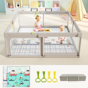 uanlauo baby playpen with mat, 59x59inch playpen for babies and toddlers, extra large baby playpen,kids play pen,baby fence,big playpen for infants with gate,playard for baby