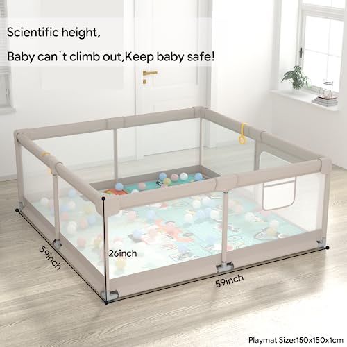 UANLAUO Baby Playpen with Mat, 59x59inch Playpen for Babies and Toddlers, Extra Large Baby Playpen,Kids Play Pen,Baby Fence,Big Playpen for Infants with Gate,Playard for Baby