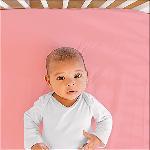 The Peanutshell Floral & Blush Pink Fitted Crib Sheet Set for Baby Girls - 4 Pack Set - Floral Punch & Solid Pink