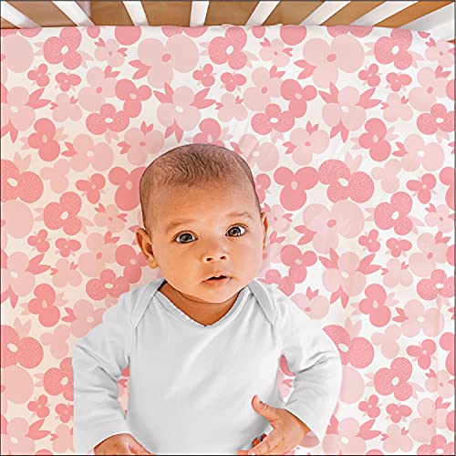 The Peanutshell Floral & Blush Pink Fitted Crib Sheet Set for Baby Girls - 4 Pack Set - Floral Punch & Solid Pink