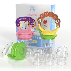 Shakar Baby Food Feeder Pacifier - 3 Pack Silicone Fruit Feeder Teethers for Babies |Baby Silicone Feeder Pacifier | Teething Feeder | Baby Fruit Pacifier Feeder| Silicone Feeder for Infants (Mix)