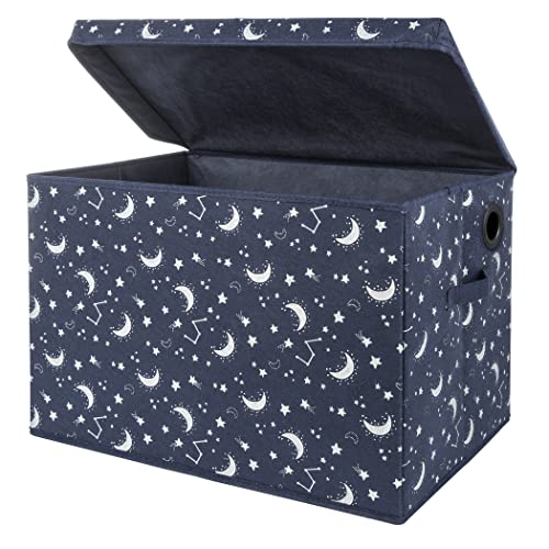 Sammy & Lou Constellation Felt Toy Box; Navy, White; Collapsible; Two Handles; Hinged Lid; 22 in x 14.5 in x 15 in