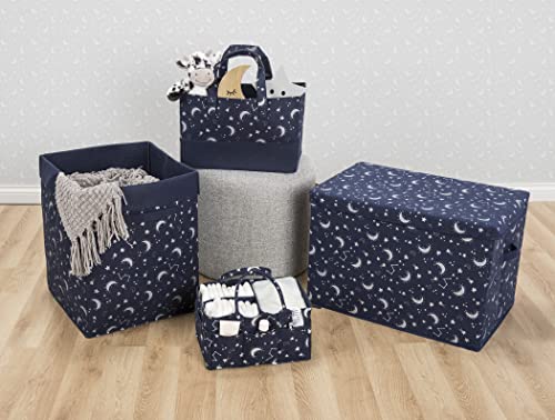 Sammy & Lou Constellation Felt Toy Box; Navy, White; Collapsible; Two Handles; Hinged Lid; 22 in x 14.5 in x 15 in