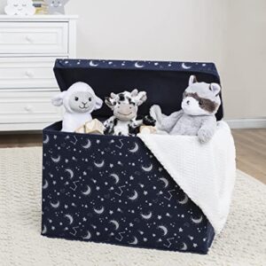 Sammy & Lou Constellation Felt Toy Box; Navy, White; Collapsible; Two Handles; Hinged Lid; 22 in x 14.5 in x 15 in