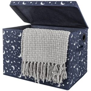 Sammy & Lou Constellation Felt Toy Box; Navy, White; Collapsible; Two Handles; Hinged Lid; 22 in x 14.5 in x 15 in