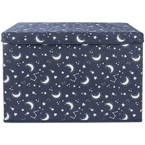 Sammy & Lou Constellation Felt Toy Box; Navy, White; Collapsible; Two Handles; Hinged Lid; 22 in x 14.5 in x 15 in