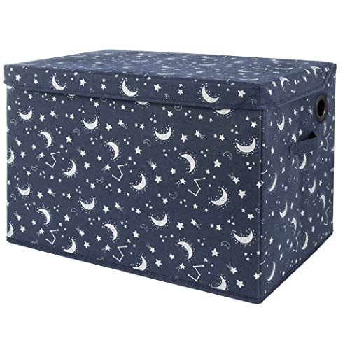 Sammy & Lou Constellation Felt Toy Box; Navy, White; Collapsible; Two Handles; Hinged Lid; 22 in x 14.5 in x 15 in