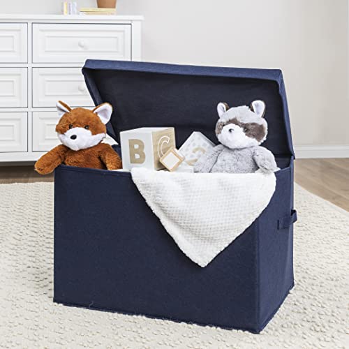 Navy Felt Toy Box; Collapsible; Two Handles; Hinged Lid; 22 in x 14.5 in x 15 in