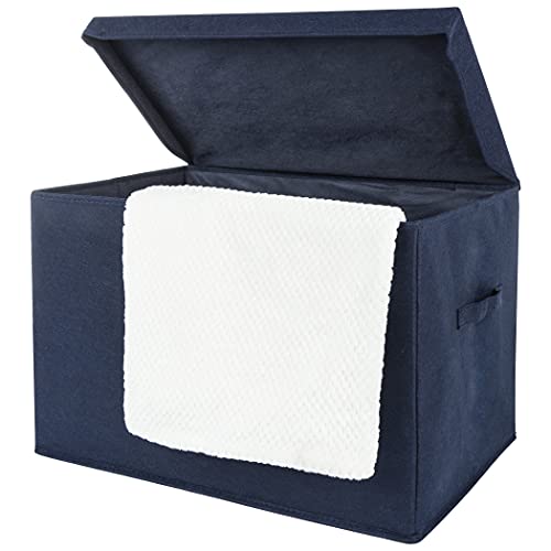 Navy Felt Toy Box; Collapsible; Two Handles; Hinged Lid; 22 in x 14.5 in x 15 in