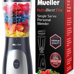 Mueller Personal Blender for Shakes and Smoothies with 15 Oz Travel Cup and Lid, Juices, Baby Food, Heavy-Duty Portable Blender & Food Processor, Grey