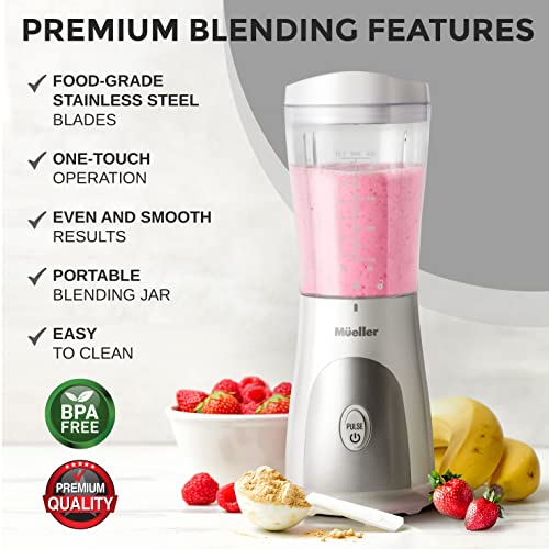 Mueller Ultra Bullet Personal Blender for Shakes and Smoothies with 15 Oz Travel Cup and Lid, Juices, Baby Food, Heavy-Duty Portable Blender & Food Processor, White