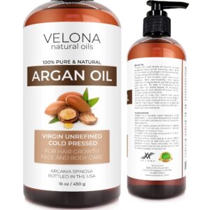 velona argan oil - 16 oz | morocco oil | stimulate hair growth, skin, body and face care | nails protector | unrefined, cold pressed | cap kit