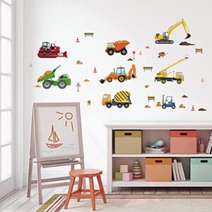 decalmile Construction Vehicles Wall Decals Tractor Excavator Crane Wall Stickers Kids Bedroom Boys Room Playroom Wall Decor