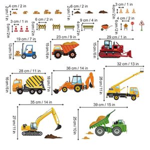 decalmile Construction Vehicles Wall Decals Tractor Excavator Crane Wall Stickers Kids Bedroom Boys Room Playroom Wall Decor