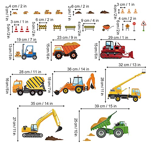 decalmile Construction Vehicles Wall Decals Tractor Excavator Crane Wall Stickers Kids Bedroom Boys Room Playroom Wall Decor