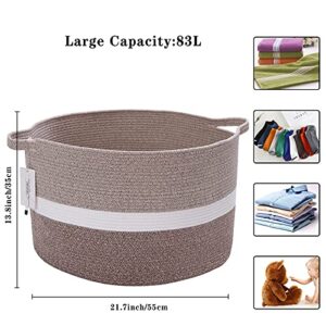 Extra Large Storage Basket, Woven Cotton Rope Blanket Basket for Nursery and Home, Fabric Laundry Basket with Handles for Living Room, Laundry Room, Kids Room and Bedroom, Mixed Brown