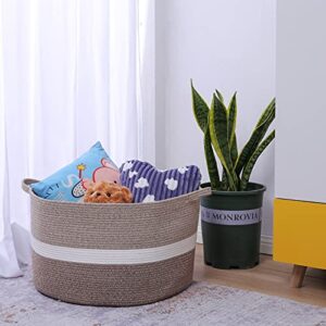 Extra Large Storage Basket, Woven Cotton Rope Blanket Basket for Nursery and Home, Fabric Laundry Basket with Handles for Living Room, Laundry Room, Kids Room and Bedroom, Mixed Brown