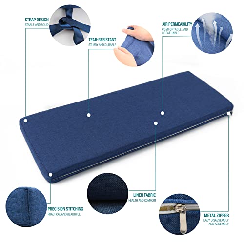 mudilun Indoor Bench Cushion 40 * 18 * 2inch,Piano Cushions with Non-Slip Bottom,Soft and Comfortable with Zipper Porch Swing Cushions,Rectangular Indoor/Outdoor Furniture Seat Cushion(Blue)