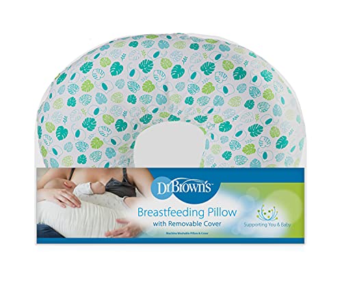 Dr. Brown's Breastfeeding Pillow with Removable Cover for Nursing Mothers, Machine Washable, Cotton Blend, Green