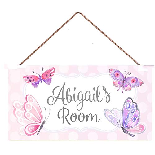 Personalized Name Pretty Purple and Pink Butterfly Girls Bedroom Door Sign Wall Art Decor