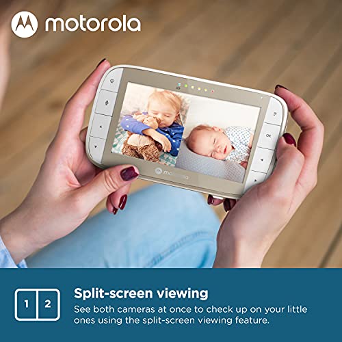 Motorola Baby Monitor-VM50G Video Baby Monitor with 2 Cameras, 1000ft Range 2.4 GHz Wireless 5" Split Screen, 2-Way Audio, Remote Pan, Tilt, Zoom, Room Temperature Sensor, Lullabies, Night Vision