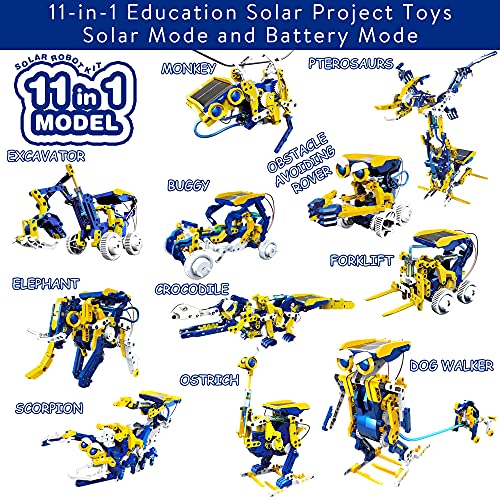 STEM Solar Project Toys 11-in-1, 231 Pieces Solar and Cell Powered 2 in 1, Educational DIY Assembly Kit Science Building Set Gifts for Kids Aged 8+