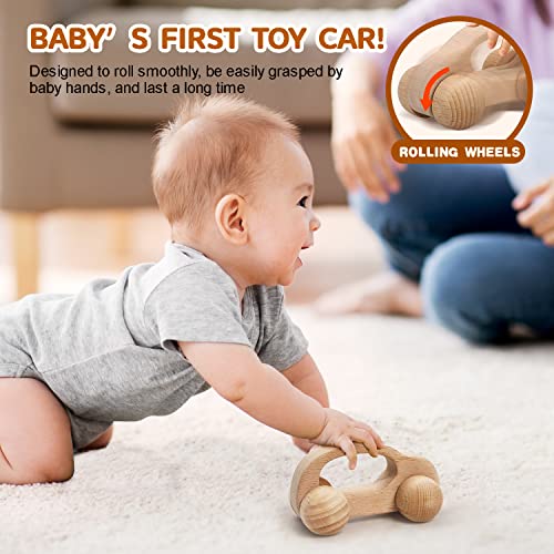 TOY Life Wooden Toys Cars, Montessori Toys for Babies 0-6-12 Months, Baby Rattle Toy Cars for Toddlers 1-3, Wooden Baby Toys for 1 + Year Old, Baby Boy Nursery Decor Natural Wood Rattle Baby Push Cars