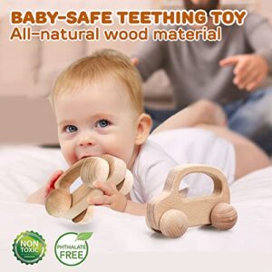 TOY Life Wooden Toys Cars, Montessori Toys for Babies 0-6-12 Months, Baby Rattle Toy Cars for Toddlers 1-3, Wooden Baby Toys for 1 + Year Old, Baby Boy Nursery Decor Natural Wood Rattle Baby Push Cars